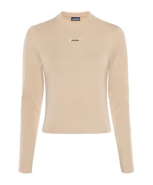 Jacquemus Ribbed Logo Patch Long Sleeve Top - Light Brown
