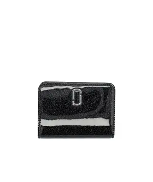 Marc Jacobs Coated Glitter J Mark Compact Mini Wallet - Black