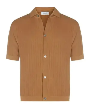 LARDINI Ribbed Knit Short-sleeve Shirt - Brown
