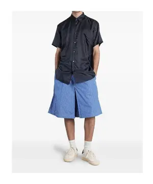 Comme Des Garçons Striped Pleated Shorts - Blue