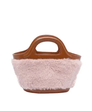 Marni Micro Bag With Faux Fur Trim - Nude