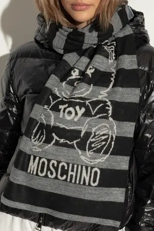 Moschino Striped Logo Intarsia Scarf