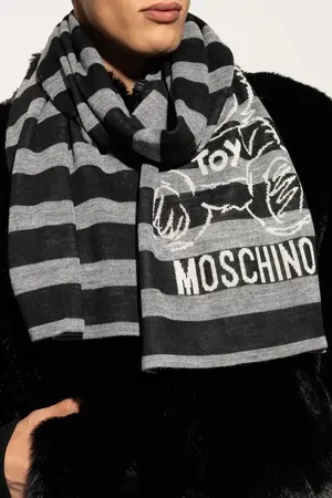 Moschino Striped Logo Intarsia Scarf