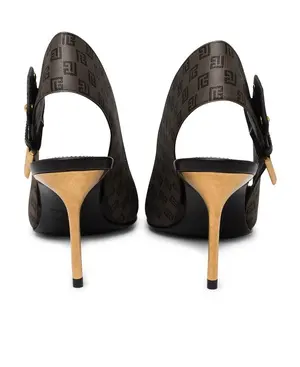 Balmain Ruby 75mm Monogram Jacquard Slingback Pumps