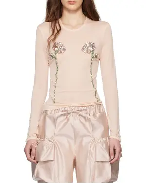 Simone Rocha Beige Embellished Mesh Top