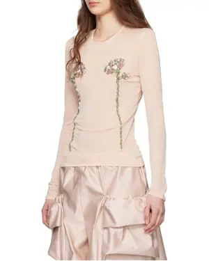 Simone Rocha Beige Embellished Mesh Top
