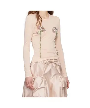Simone Rocha Beige Embellished Mesh Top
