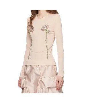 Simone Rocha Beige Embellished Mesh Top