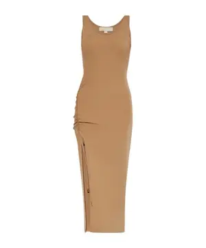 Michael Kors Ruched Tank Dress With Side Slits - Nude