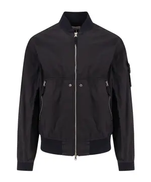 Stone Island Logo Patch Zip Up Bomber Jacket - Blue