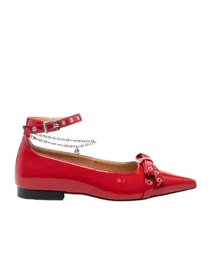 GANNI Bow-detail Ankle Strap Ballet Flats - Red