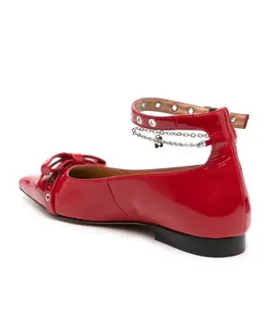 GANNI Bow-detail Ankle Strap Ballet Flats - Red