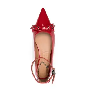 GANNI Bow-detail Ankle Strap Ballet Flats - Red