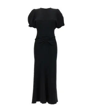 Victoria Beckham Ruched-waist V-back Crepe Midi Dress - Black