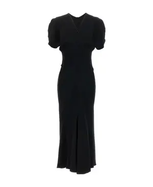 Victoria Beckham Ruched-waist V-back Crepe Midi Dress - Black
