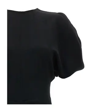 Victoria Beckham Ruched-waist V-back Crepe Midi Dress - Black