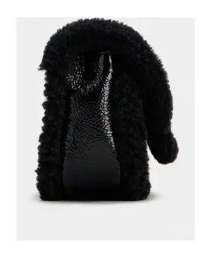 ROGER VIVIER Shearling & Strass Buckle Clutch Bag In Patent Leather - Black