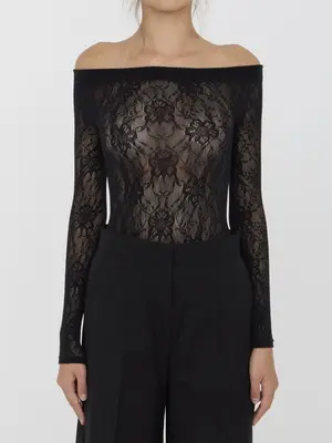 Saint Laurent Lace Detailed Off-shoulder Top