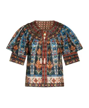 Farm Rio Embroidered Puff Sleeve Top - Multicolor