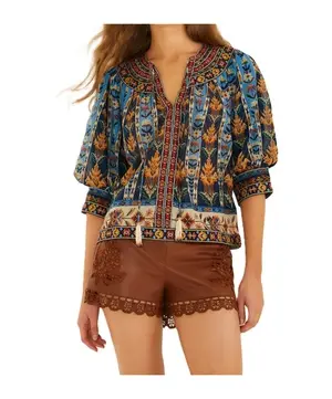 Farm Rio Embroidered Puff Sleeve Top - Multicolor
