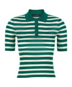 Dolce & Gabbana Striped Ribbed Knit Polo Shirt
