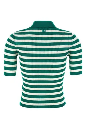 Dolce & Gabbana Striped Ribbed Knit Polo Shirt