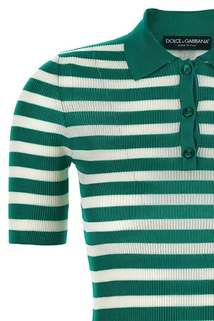 Dolce & Gabbana Striped Ribbed Knit Polo Shirt