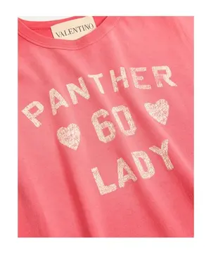 Valentino Garavani Crewneck T-shirt With Panther Lady Print - Red/beige