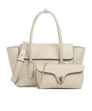 COCCINELLE Double Beat Foldover Top Tote Bag - Nude