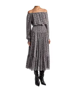 Michael Kors Boatneck Smocked Maxi Dress