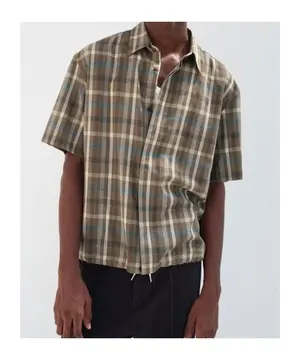 Auralee Super Fine Tropical Wool Check Half-sleeved Shirt - Brown Check Pattern