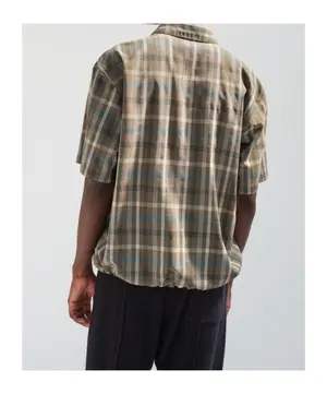 Auralee Super Fine Tropical Wool Check Half-sleeved Shirt - Brown Check Pattern
