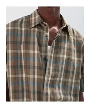 Auralee Super Fine Tropical Wool Check Half-sleeved Shirt - Brown Check Pattern