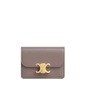 Celine Card Holder With Flap Triomphe In Shiny Calfskin - Gray