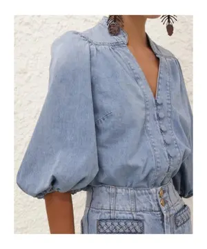 Zimmermann Lucky Denim Blouse - Blue