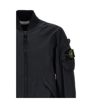 Stone Island Logo Patch Zip-up Bomber Jacket - Blue