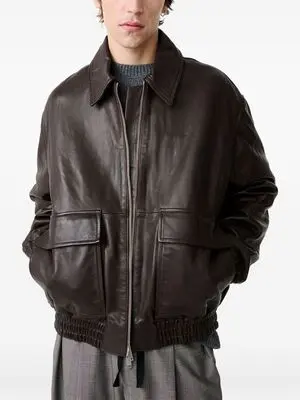 Studio Nicholson Leather Zip-up Jacket - Brown