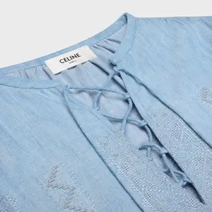 Celine Embroidered Romy Blouse In Chambray Cotton
