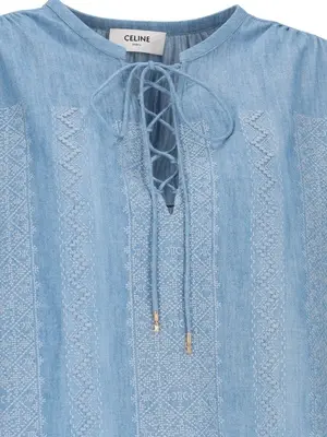 Celine Embroidered Romy Blouse In Chambray Cotton