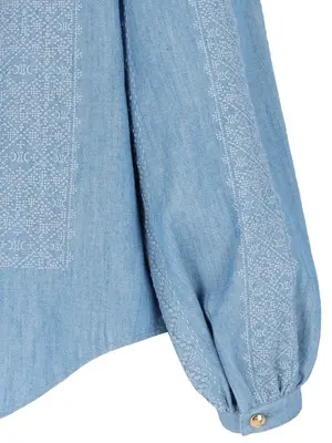 Celine Embroidered Romy Blouse In Chambray Cotton