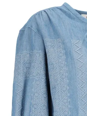 Celine Embroidered Romy Blouse In Chambray Cotton