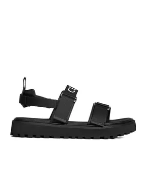 Celine Billie Strappy Sandal In Jacquard And Calfskin