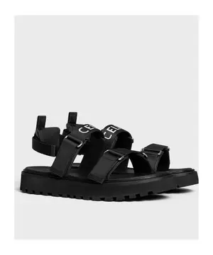 Celine Billie Strappy Sandal In Jacquard And Calfskin