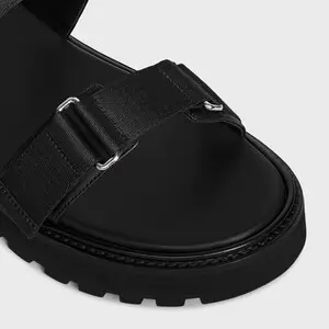 Celine Billie Strappy Sandal In Jacquard And Calfskin