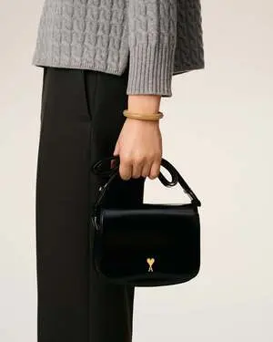AMI Paris Logo Plaque Shoulder Bag - Black