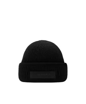 Jacquemus Gros Grain Logo Patch Beanie - Black