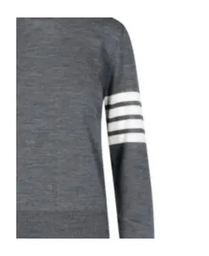 Thom Browne 4-bar Ribbed Crewneck Jumper With Striped Trim - Medium Gray