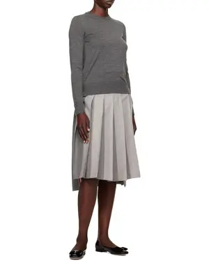 Thom Browne 4-bar Ribbed Crewneck Jumper With Striped Trim - Medium Gray