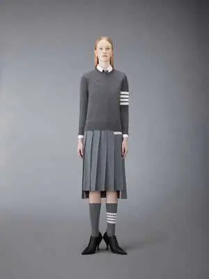 Thom Browne 4-bar Ribbed Crewneck Jumper With Striped Trim - Medium Gray
