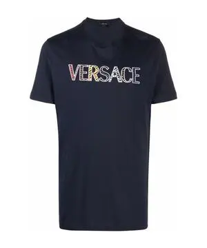 Versace Logo Embroidered Crewneck T-shirt
